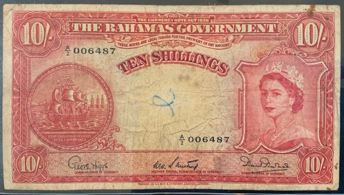 1953 BAHAMAS PAPER MONEY - 10 SHILLINGS BANKNOTE! | eBay