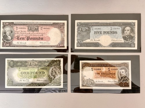 AUSTRALIAN PRE-DECIMAL BANKNOTE SET 10 SHILLINGS, 1£, 5£, 10£ IN EF ...