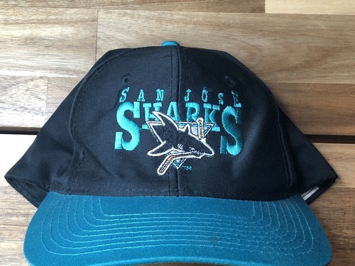 Vintage AJD Signatures San Jose Sharks NHL Black Teal Snapback Hat Cap ...