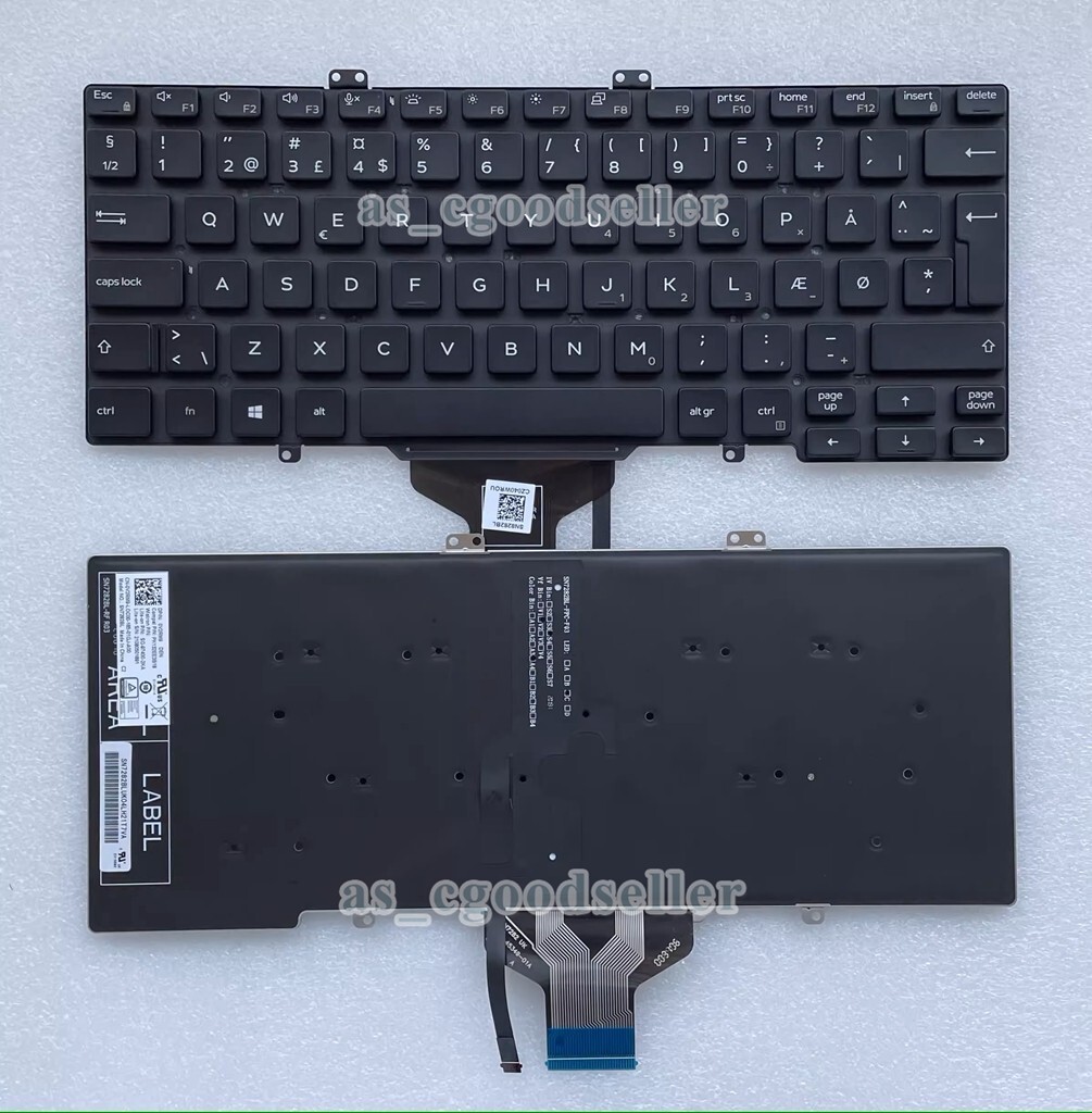 New for DELL Latitude 7400 Keyboard Norwegian Danish Nordic BACKLIT, No ...