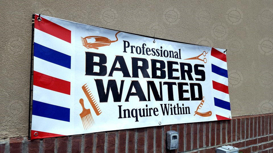 Professional Barbers Wanted Inquire Within Banner Salon Open Sign ...