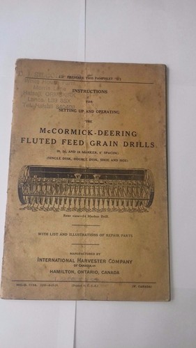 McCormick Deering Fluted Feed Grain Drills Ins. for Setting Up 1929 | eBay