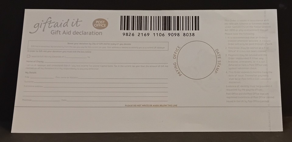 2017 UK QEII Queen Elizabeth II Post Office Postal Order Face Value = £ ...