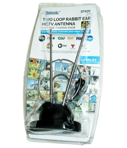 Duratron DT420 Two Loop Rabbit Ear HDTV Antenna 4K Ultra HD Up to 40 ...
