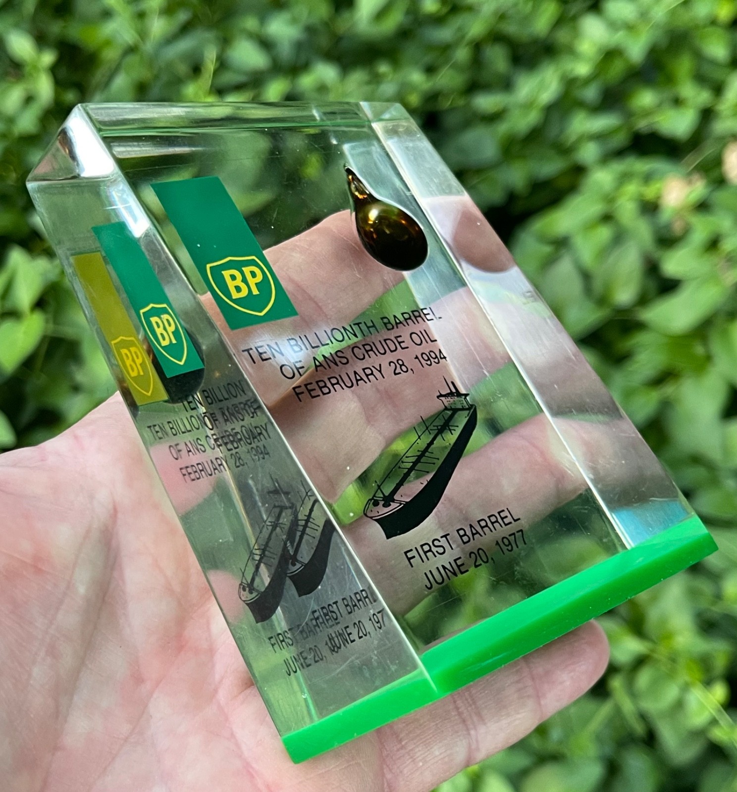 VTG 1994 BRITISH PETROLEUM BP TEN BILLIONTH BARREL CRUDE OIL LUCITE PAPERWEIGHT | eBay