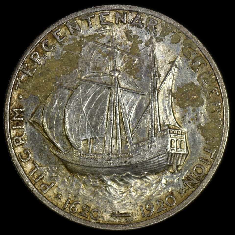 1920-P PILGRIM UNCIRCULATED UNC 50C COMMEMORATIVE SILVER COIN DET ...