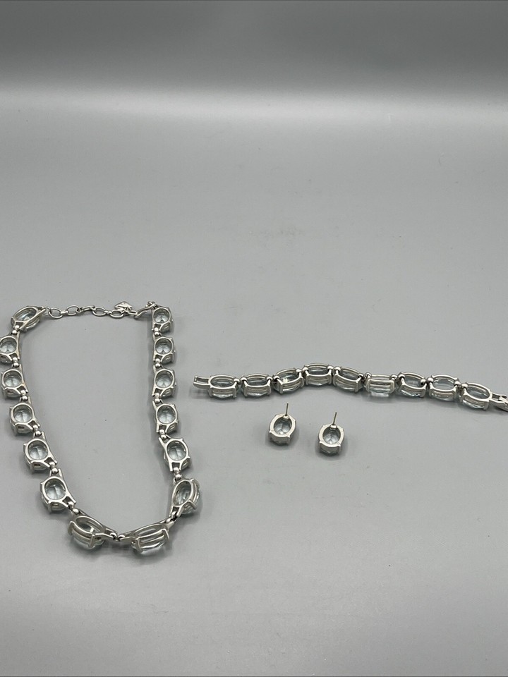 Swarovski Ice Blue Necklace Earring Bracelet Set Silver Tone Stunning ...