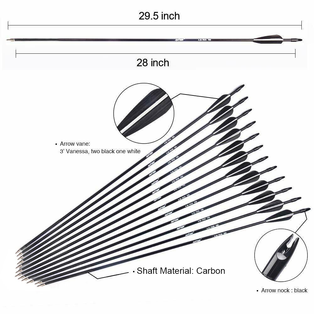 12/24Pcs 28/30/32 Inch Carbon Arrows OD 7.8mm Archery For Compound ...