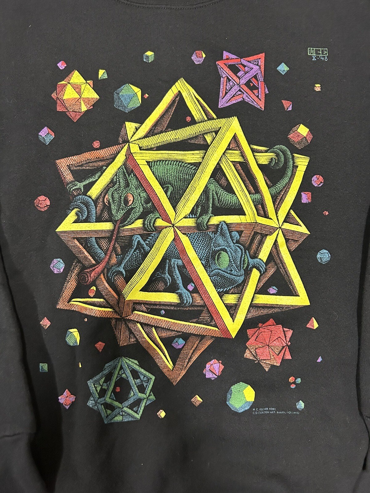 MC Escher Geometric Chameleon Lizard Crewneck Sweater | eBay
