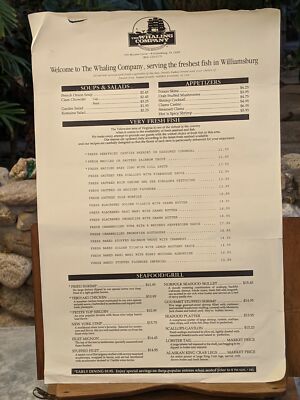 The Whaling Company Seafood Specialists Restaurant Menu Williamsburg ...