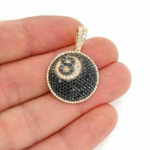 2CT Round Cut Simulated Black Diamond Ball Billiard Pendant 14k Yellow ...
