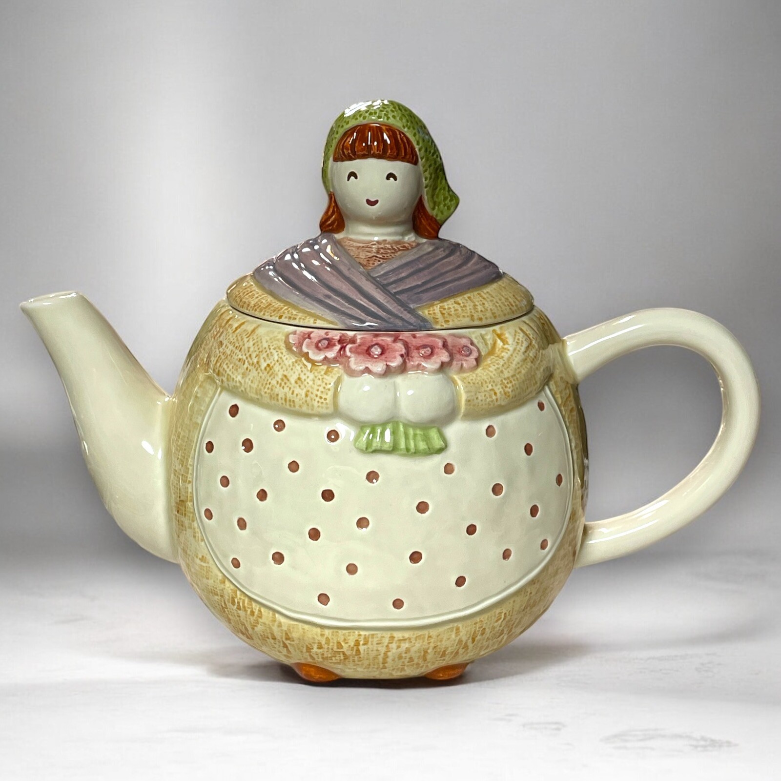 Vintage H&HD Lady W/Flowers Ceramic Tea Pot Locking Cover 1992-Rare ...