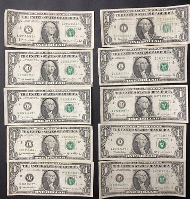 1963, 1969 $1 Dollar Star Notes Bills Lot Fancy Serial# Federal Reserve ...