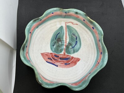 VTG Redware Fluted Edge Hand Painted Bowl Studio Pottery Signed Dated ...