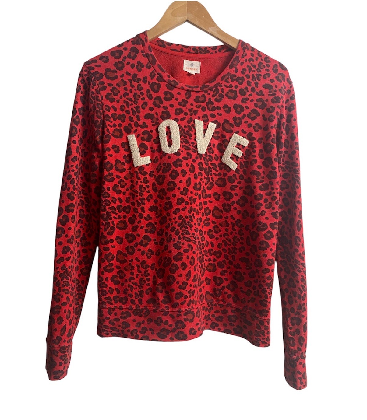 SUNDRY Red Leopard Print LOVE Embroidered Sweatshirt Size 1 US Small ...