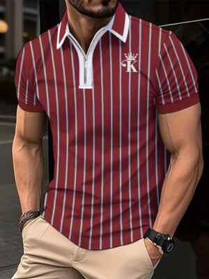 Polo Hombres Camisa Corona Rey Roja Raya Blanco Cuello Cremallera Moda ...