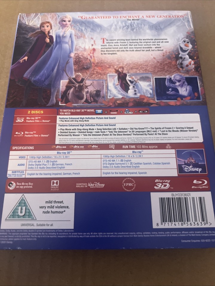 Frozen 2 3D [Blu-ray] [2019] [Region Free] - DVD - New | eBay