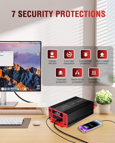 2000W Power Inverter Pure Sine Wave 12V DC to 110V 120V AC Converter ...