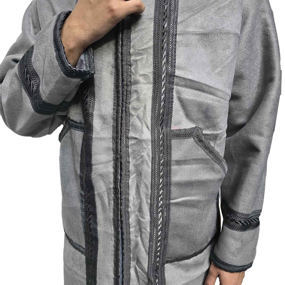 Winter Grey Hooded Suede Faux Fur Long Sleeves Cape Overcoat Jacket ...