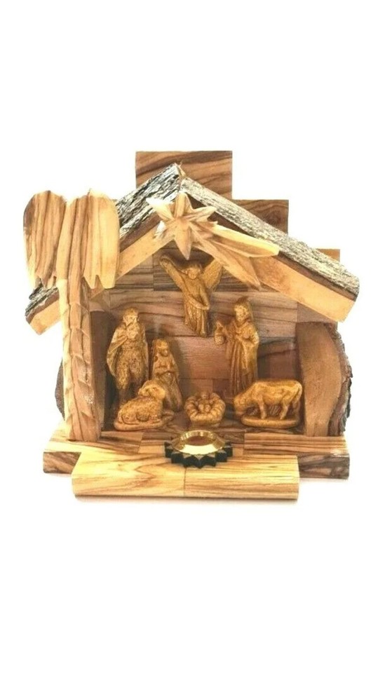 Bethlehem cave Olive wood Christmas figure hand carved holy land gift ...