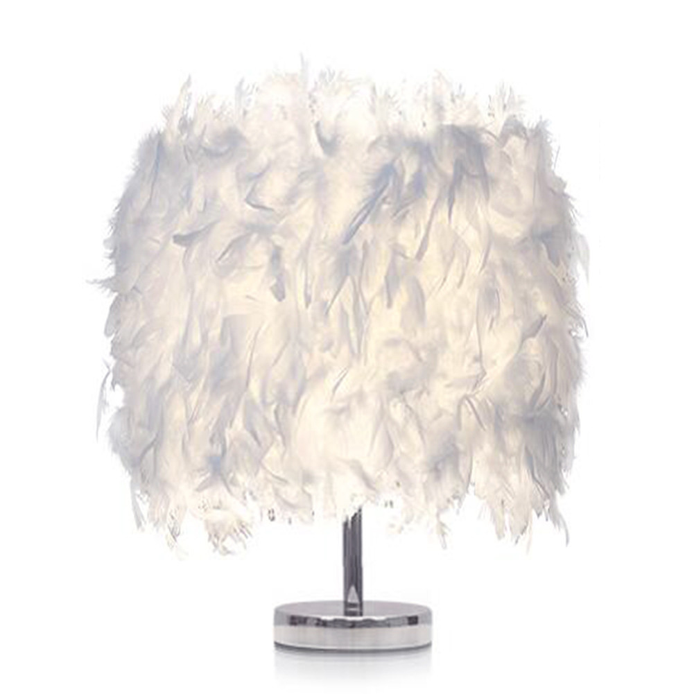 Feather Shade Table Lamp Metal Vintage Elegant Bedside Decor Desk Night ...