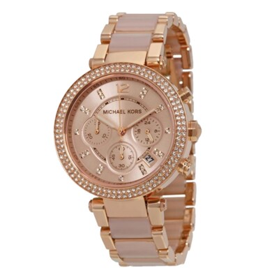Michael Kors MK5896 Parker Ladies Rose Gold Stainless Steel Chrono ...