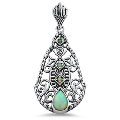DECO ANTIQUE STYLE 925 STERLING SILVER LAB-CREATED OPAL FILIGREE ...