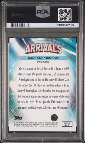 Cade Cunningham /99 Topps Arrivals Blue Checkerboard Refractor PSA 10 ...