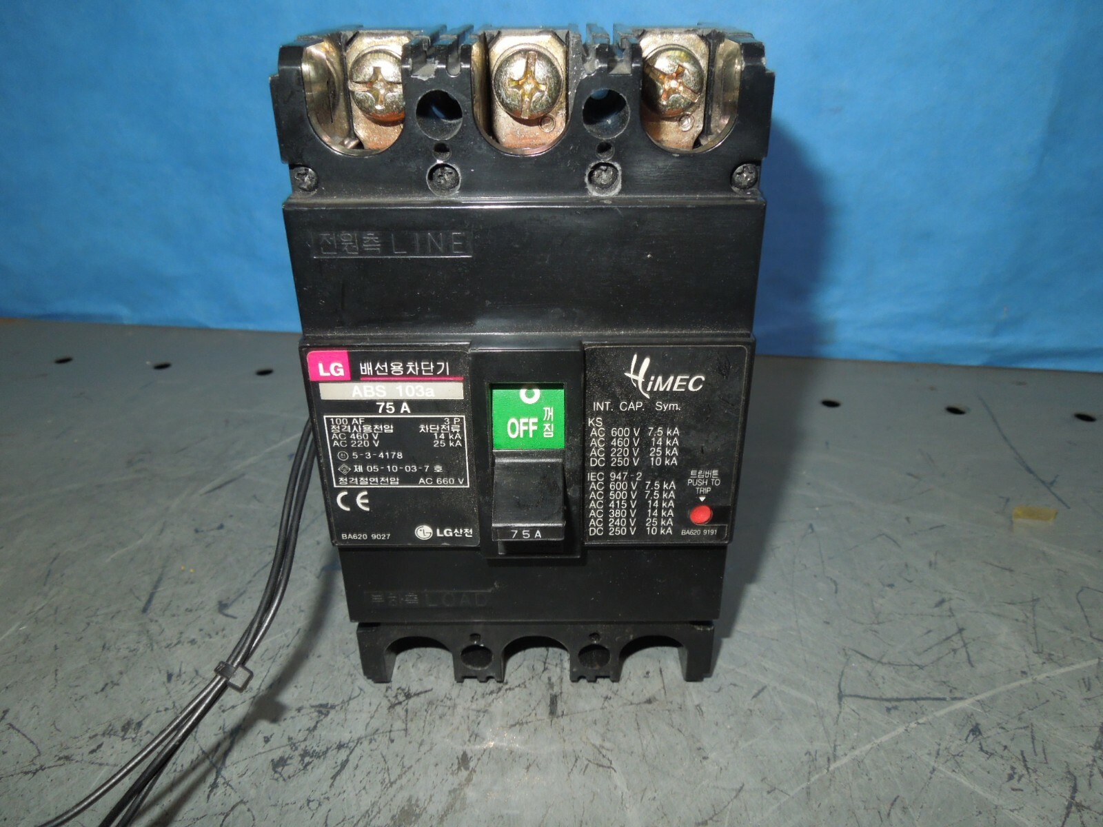 LG ABS 103a 75A 3p 660VAC 250VDC Circuit Breaker w/ Auxiliary Switch ...
