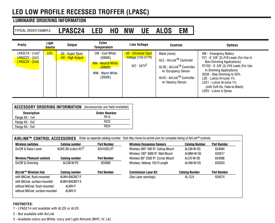 LSI 2X4 LOW PROFILE LED TROFFER 4000K LPASC24 LED HO NW UE NEW FREE ...