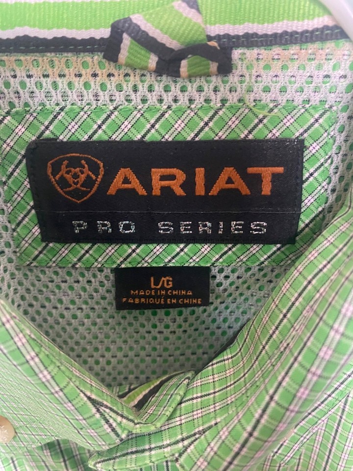 Ariat Pro Series Shirt Mens Size L Green Plaid Short Sleeve Button-Down ...
