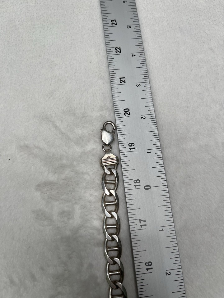 925 Sterling Solid Silver Italy Flat Mariner 12mm Link Chain Necklace ...