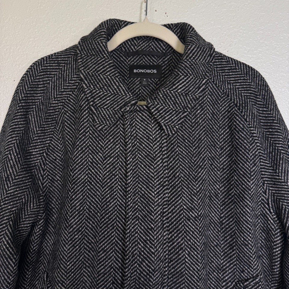 Bonobos Jacket Mens Medium Bomber Coat Herringbone Manteco Italian Wool ...