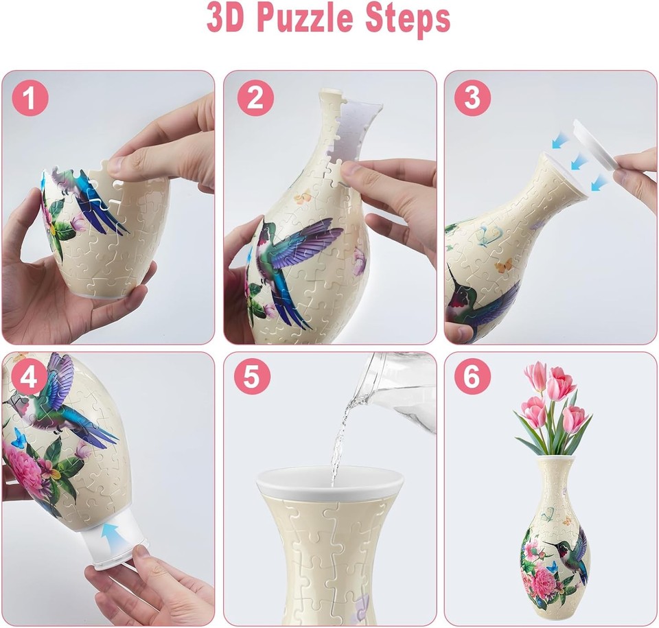 3D Puzzles Vase for Adults, 160 Pieces Plastic DIY Unique Pattern Vase ...