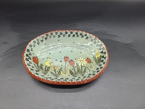 Oval Painted Redware Trinket Dish Eldreth Pottery Spring Flowers | eBay