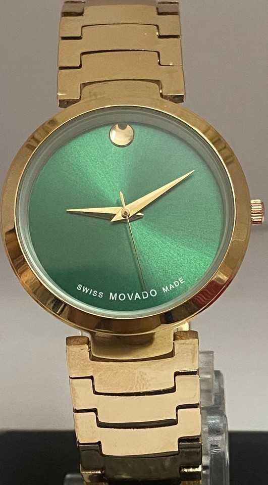 Refurbished Rare Rose-Gold Tone Movado Slim Green Dial Women's Quartz ...