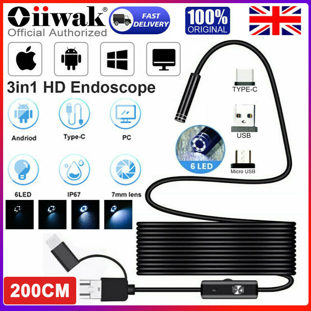 6LED USB Snake Endoscope Borescope HD | Grelly UK