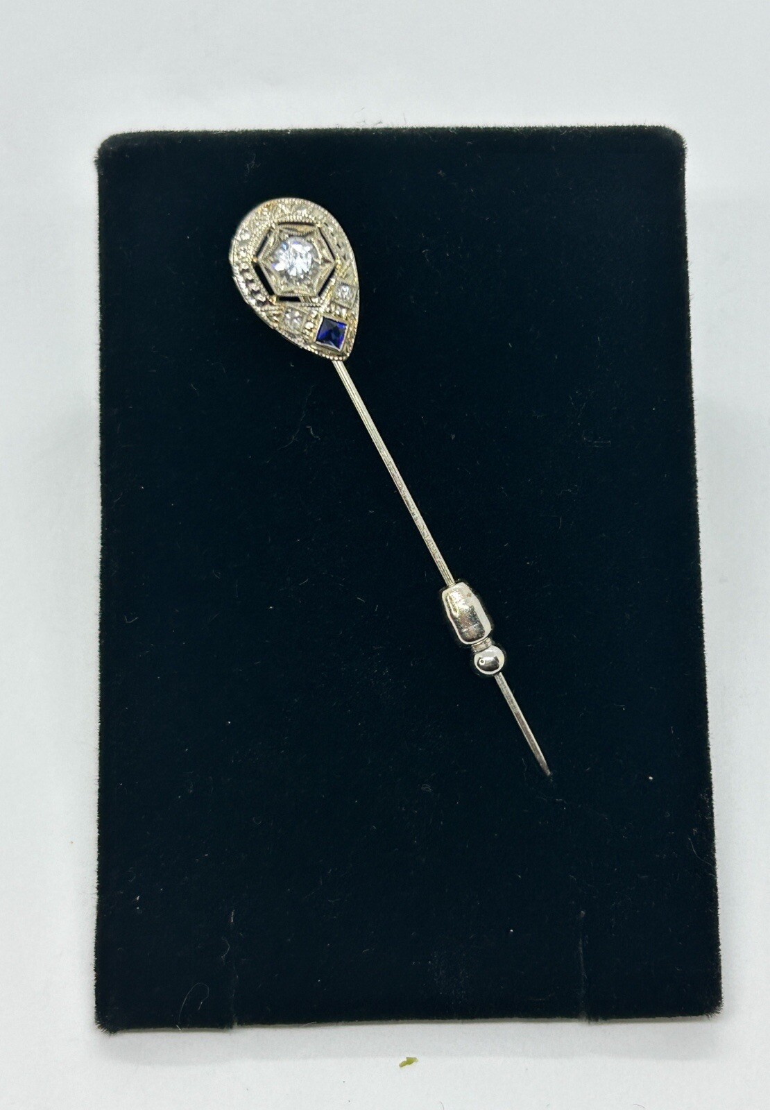 Antique Art Deco Diamond & Sapphire Stick Pin 14k White Gold Filigree ...