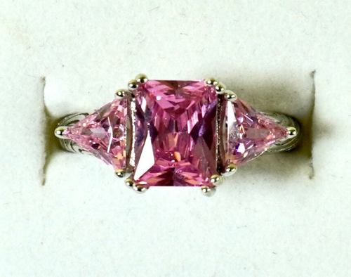 Pink Cubic Zirconia Ring Sz 9 925 Sterling Silver 5 Ct Rhodium Plated ...