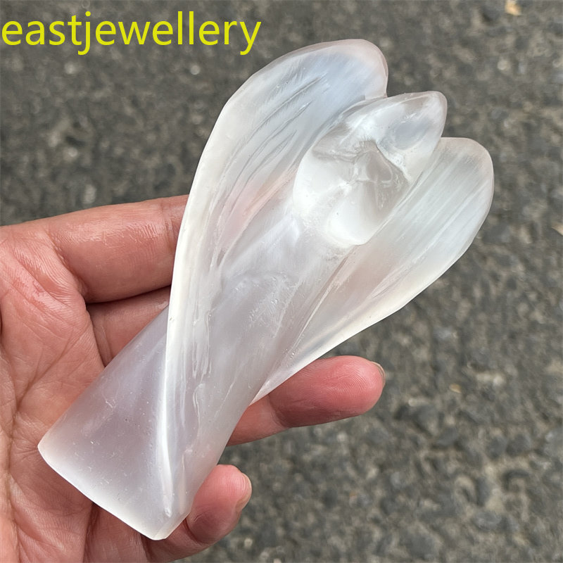 Carved Natural Selenite angel skull Quartz Crystal skull Reiki healing ...