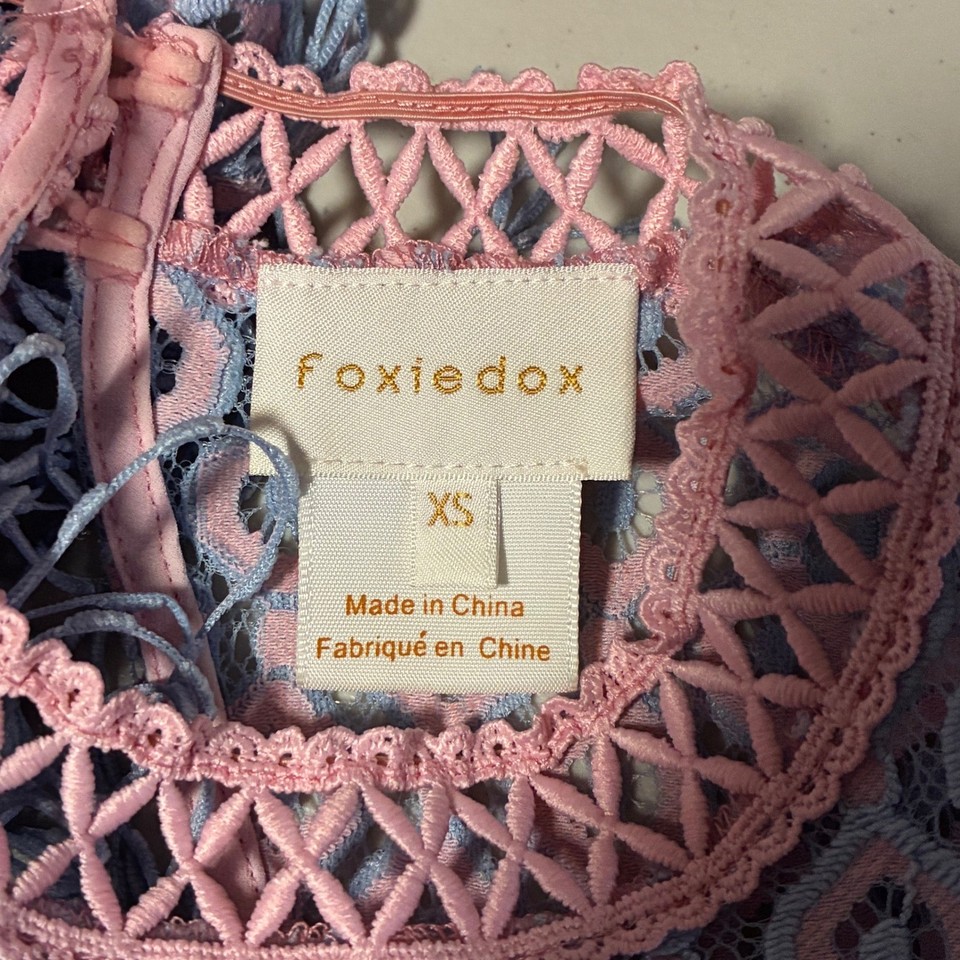 Anthropologie Foxiedox Flourite Lace Midi Dress Pink Blue Crochet XS | eBay