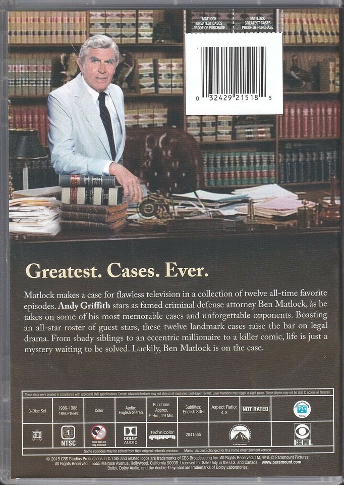 MATLOCK - GREATEST CASES (DVD 2015 3-Disc Set) (R2) 32429215185| eBay