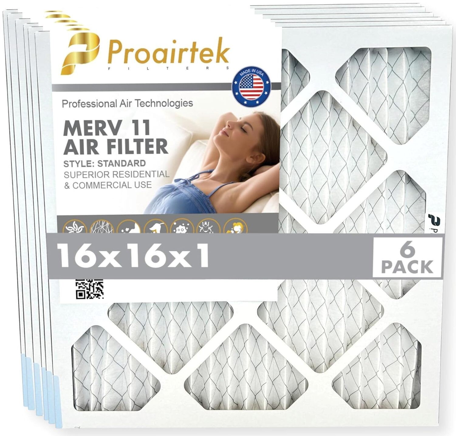 Proairtek AF16161M11SWH Model MERV11 16x16x1 Air Filters (Pack of 6) | eBay