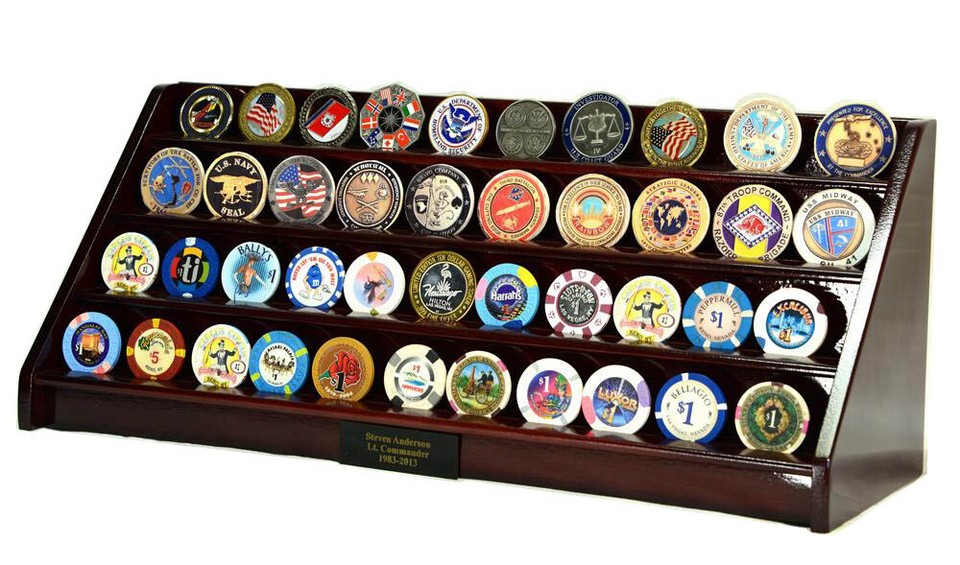 40 Challenge Coin Coins 4 Row Casino Chip Display Case Holder Rack Case ...