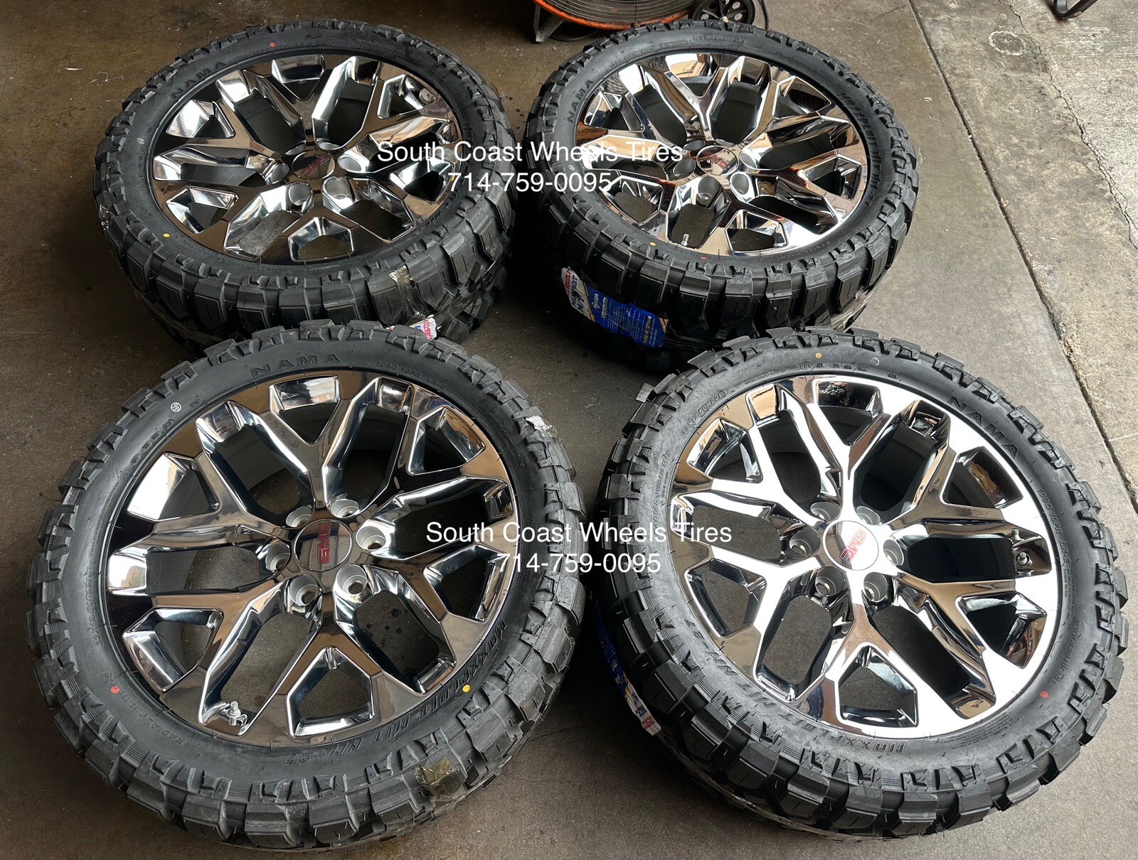 22” SNOWFLAKE CHROME WHEELS Yukon Sierra Tahoe Silverado 6lug 33” Mud ...