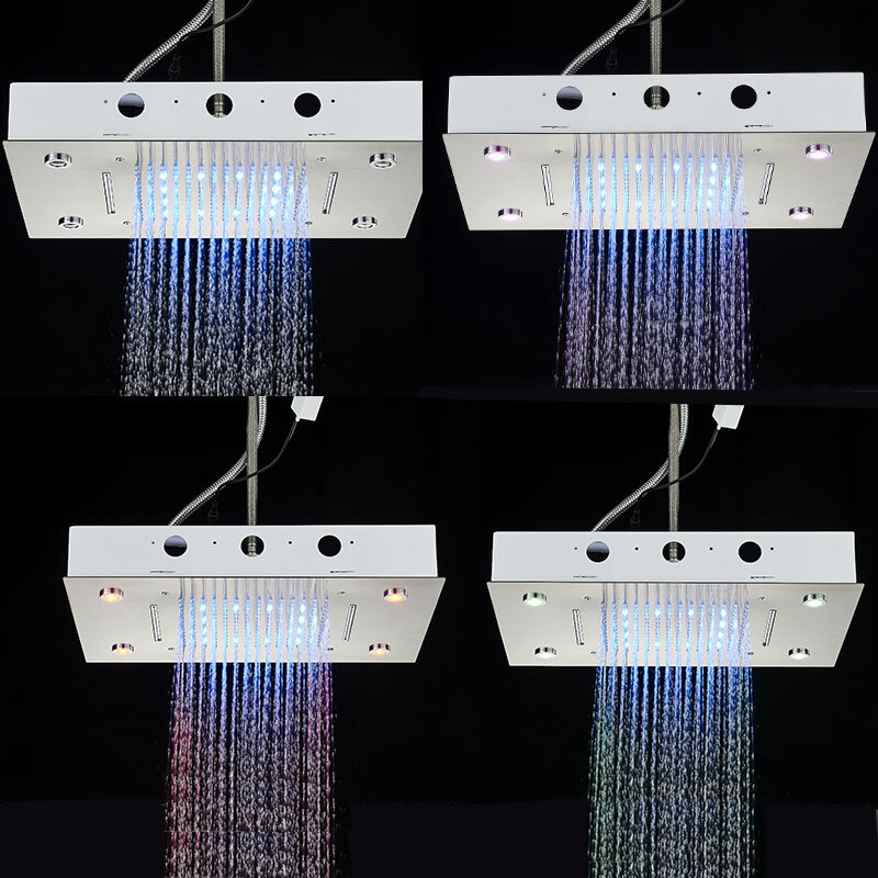 LED Rainfall Large Shower Head High Pressure Ceiling Mounted Overhead ...