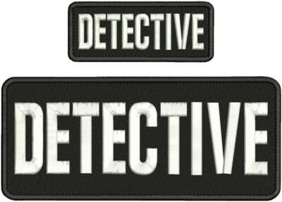 DETECTIVE EMBROIDERY PATCH 4X10 AND 2X5 HOOK ON BACK WHITE ON BLACK | eBay