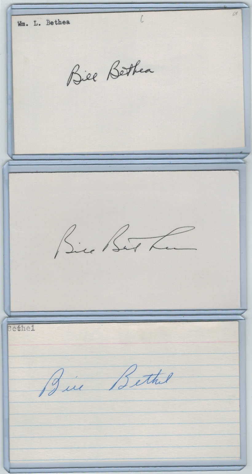 (3) BILL BETHEA INDEX CARD SIGNED 1964 MINNESOTA TWINS PSA/DNA ...