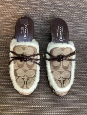 Coach brown beige white leather logo clogs 5.5 | eBay