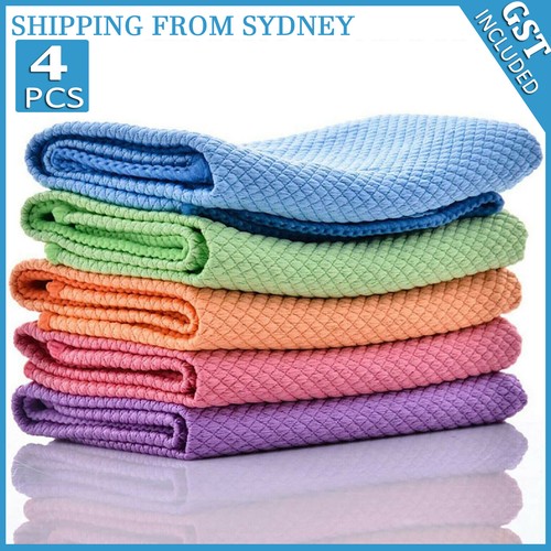 5x Fish Scale Microfiber Cleaning Cloth Dish Washing Glass Wipe ...
